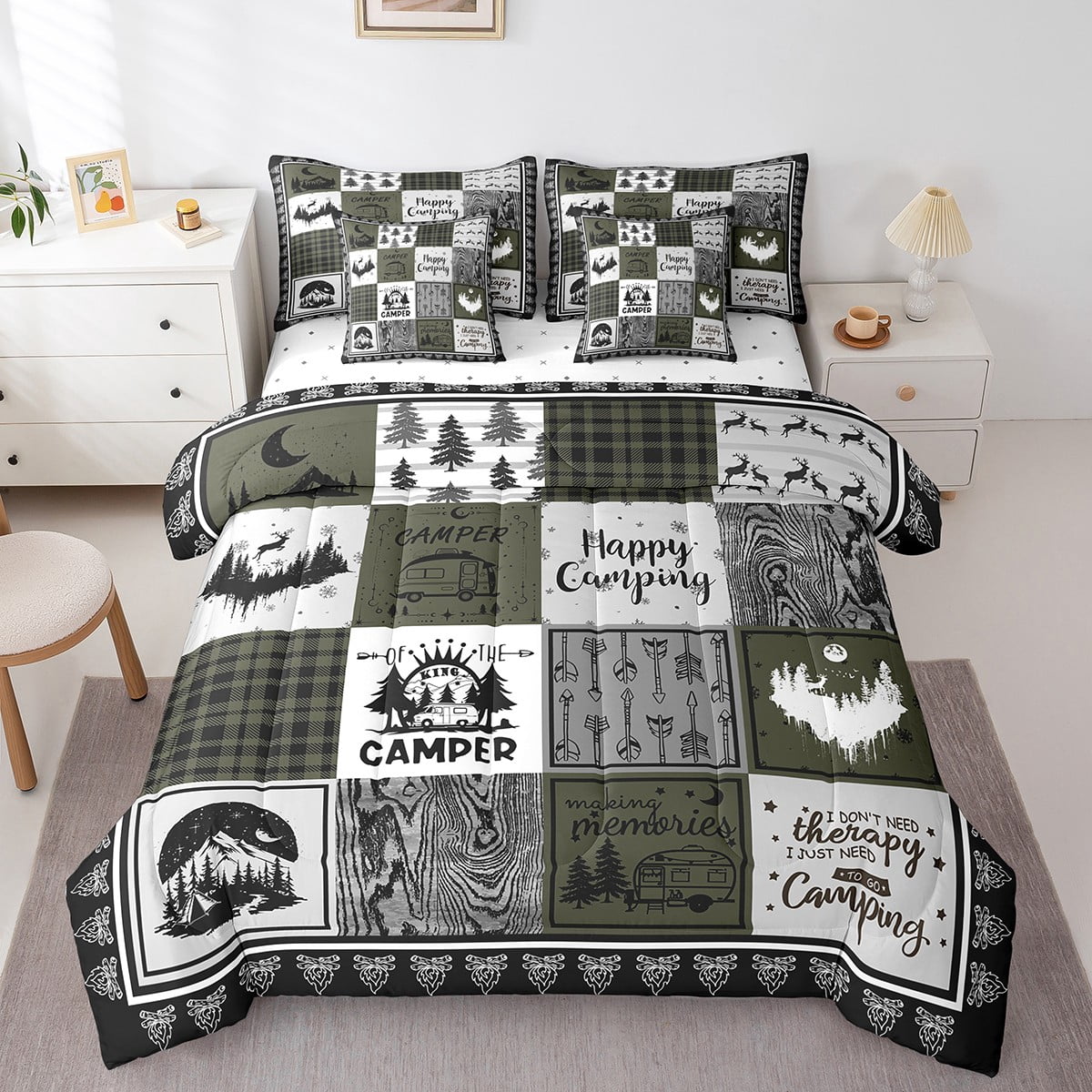 7 Piece Rv Camper Comforter Set King Adults,Rustic Cabin Camping ...