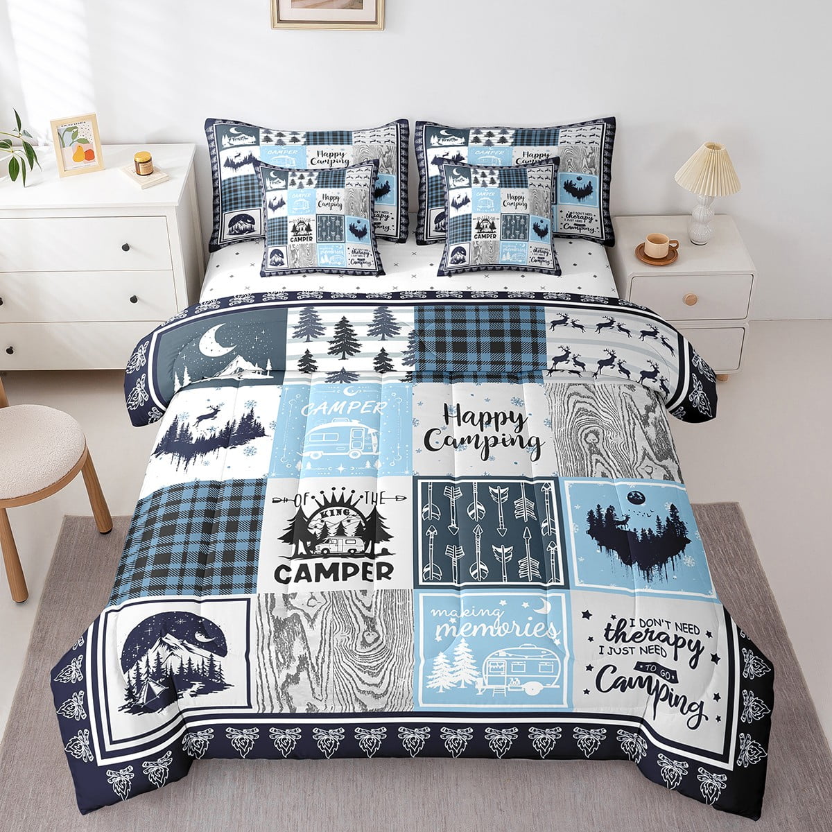 YST 7 Piece Rv Camper Comforter Set Queen for Kids Adults,Happy Camping ...