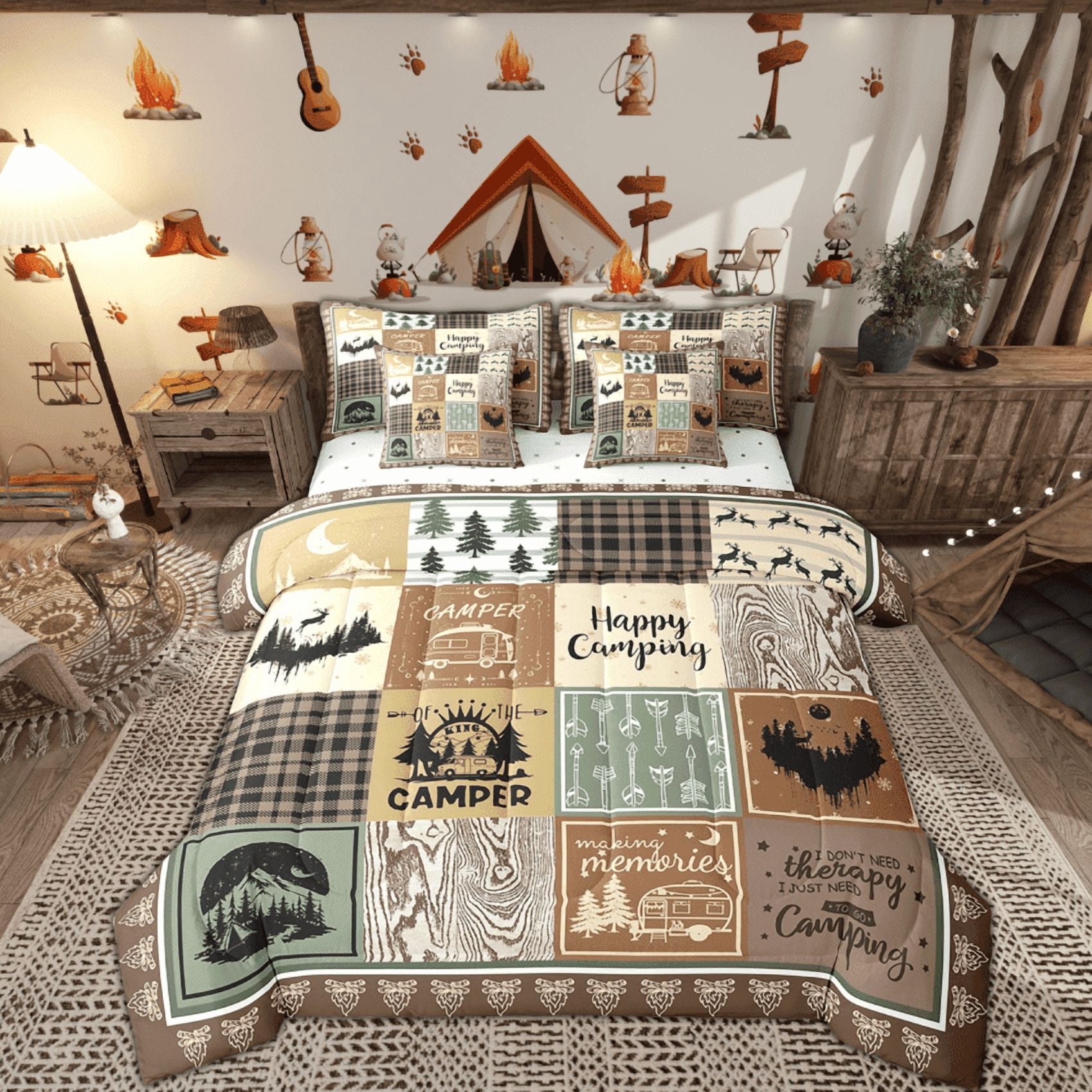 7 Piece Rv Camper Full Bedding Set Adult,Woodland Camping Comforter Set ...
