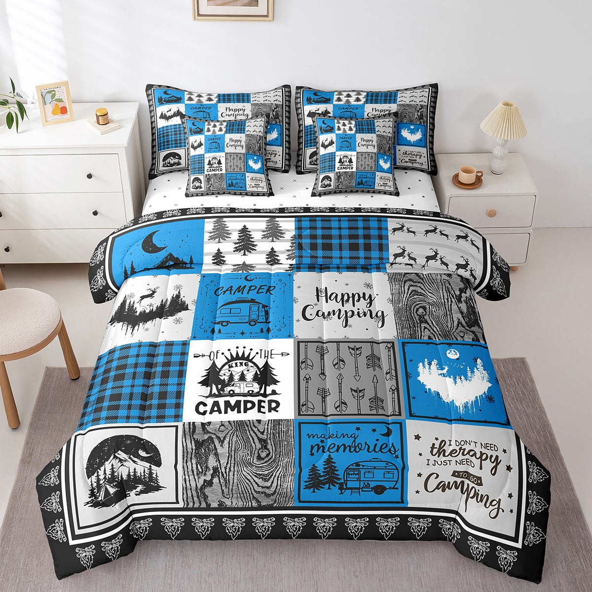 Erosebridal 7 Piece Rv Camper Queen Bed in a Bag,Happy Camping ...