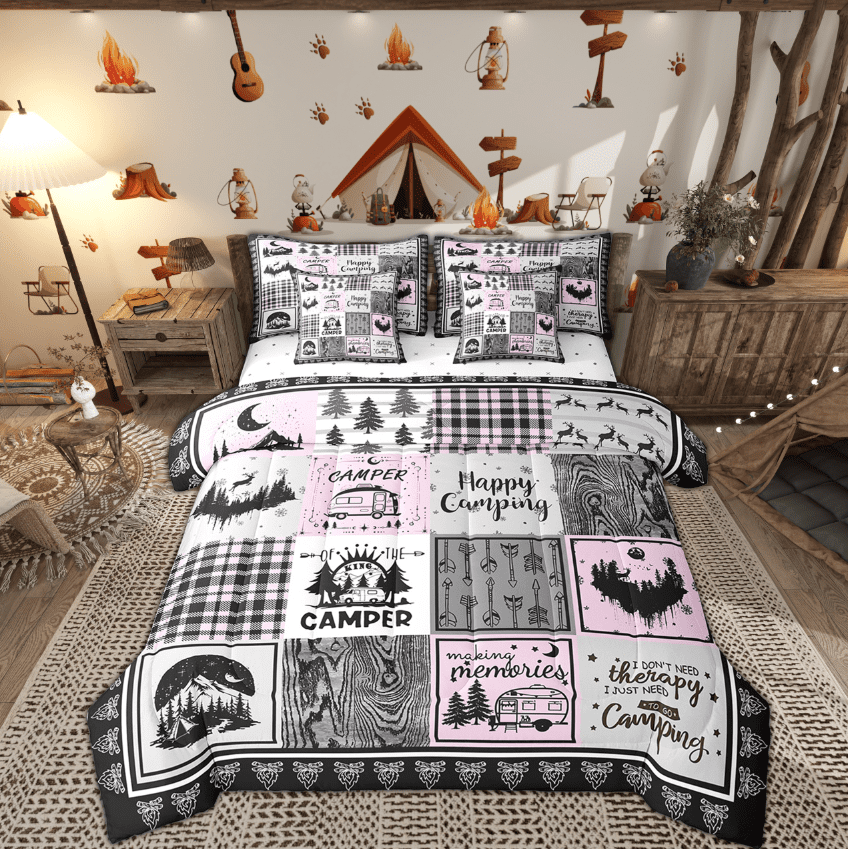 Erosebridal 7 Piece Rv Camper Queen Comforter Set,Happy Camping Bedding ...