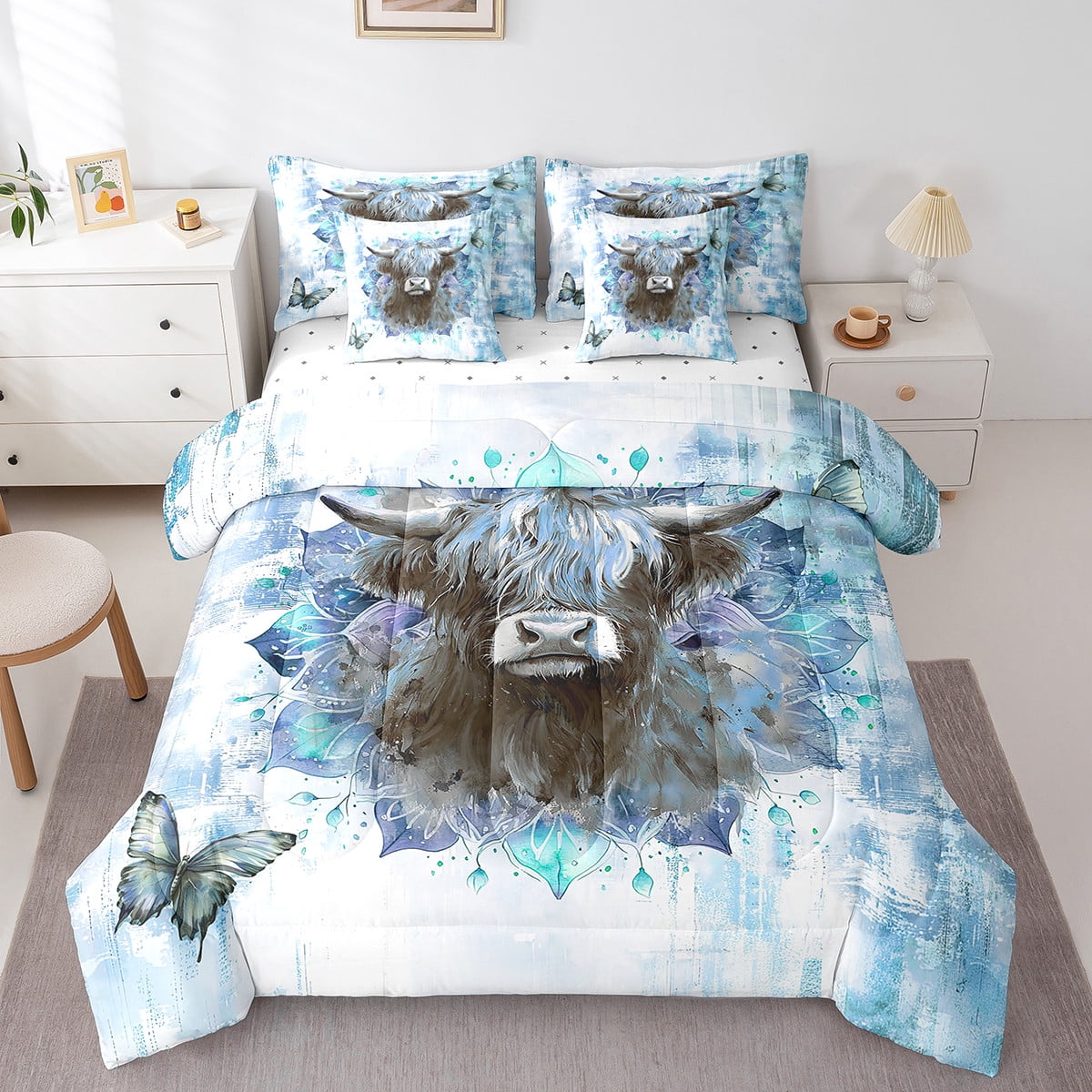 7-Piece Safari Highland Cow Bedding Full Size Farm Animal Comforter Set ...