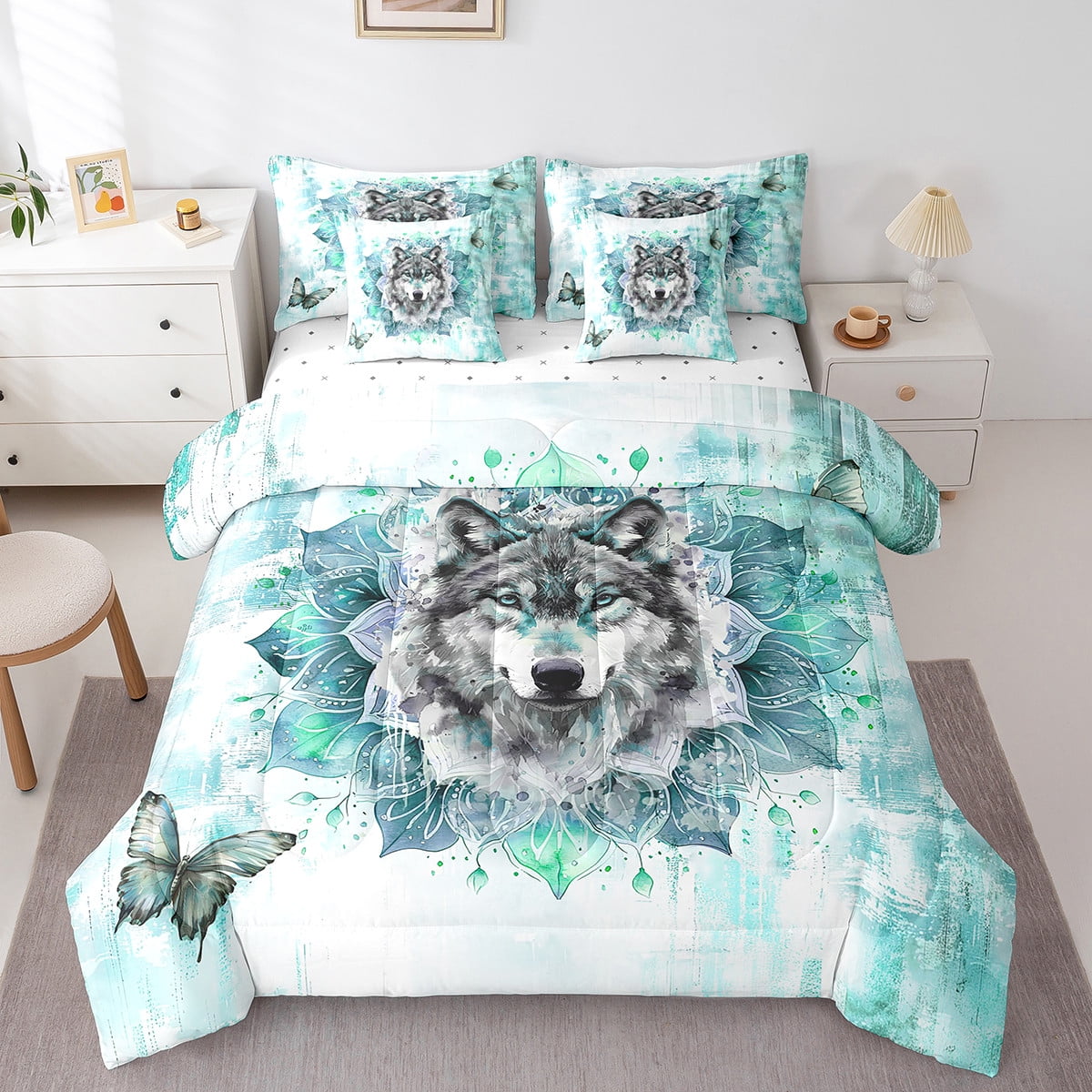 7-Piece Safari Wolf Bedding King Size Animal Comforter Set,Bohemian ...