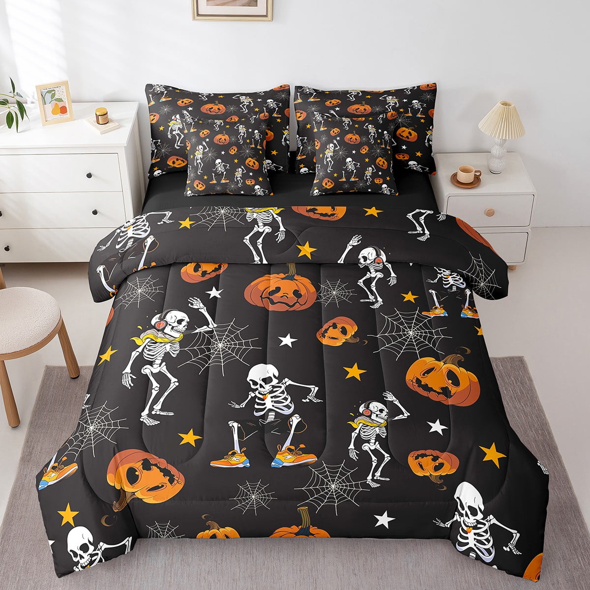 7 Piece Skull Bed In A Bag With Sheet Set Halloween Full Bedding Set ...