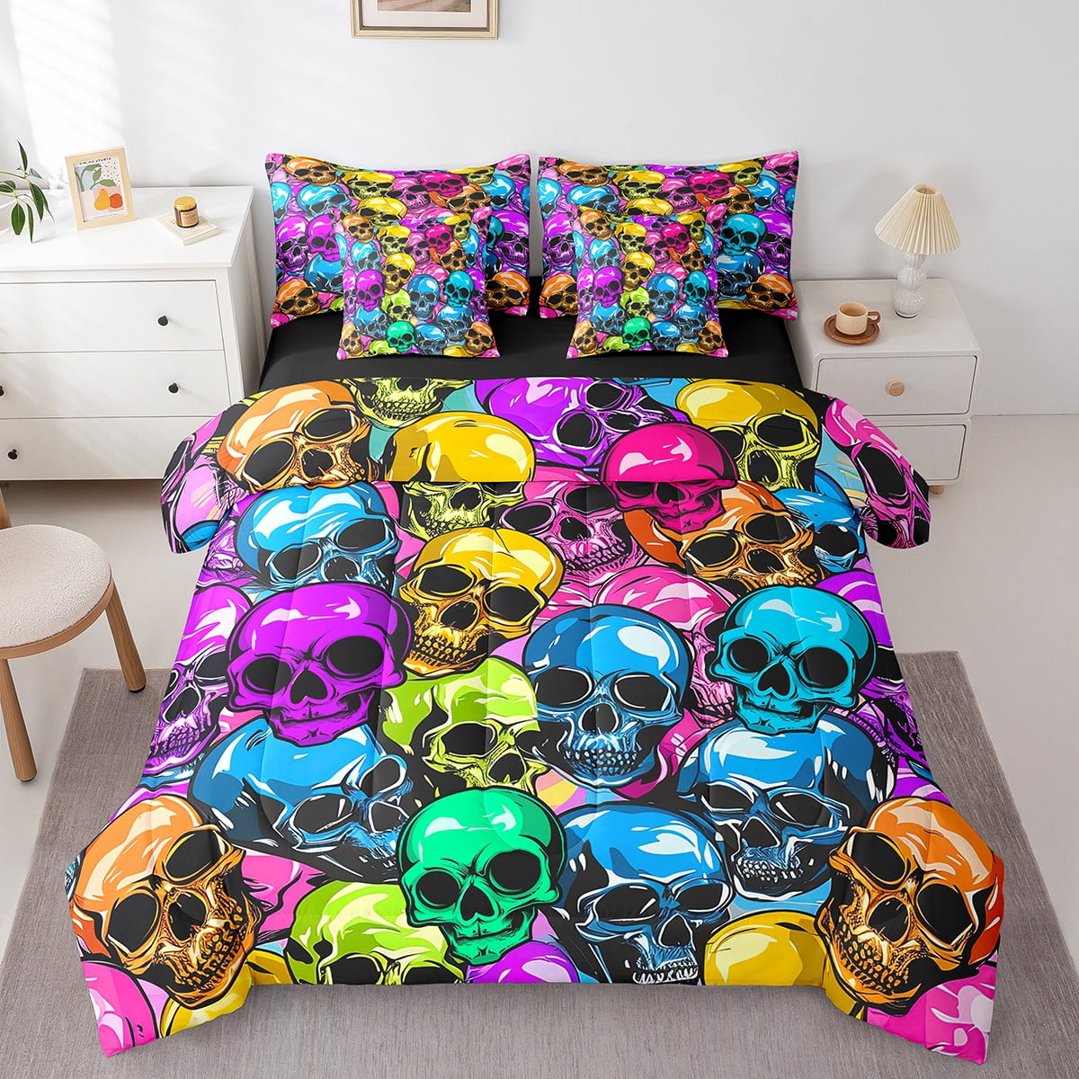YST 7 Piece Sugar Skull Comforter Set Full Size,Colorful Skull Bed In A ...