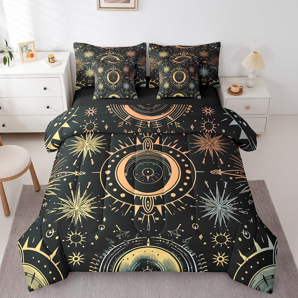 YST 7 Piece Sun And Moon Comforter Set Twin Size,Boho Galaxy Celestial ...