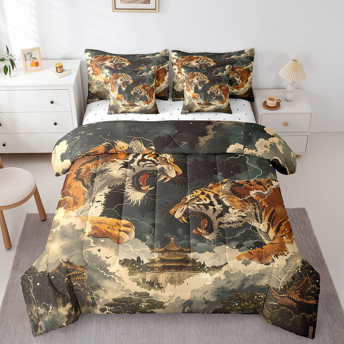 7 Piece Tiger Comforter Set King Wild Animal Print Tiger Bed in a Bag ...