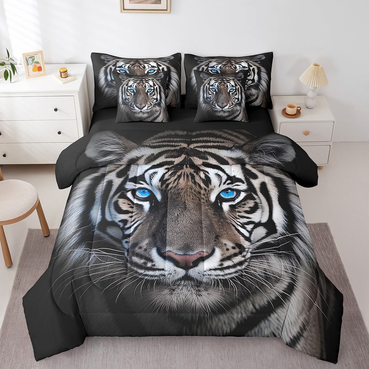 7 Piece Tiger Comforter Set Queen Size 3D Animal Bed In A Bag Men ...