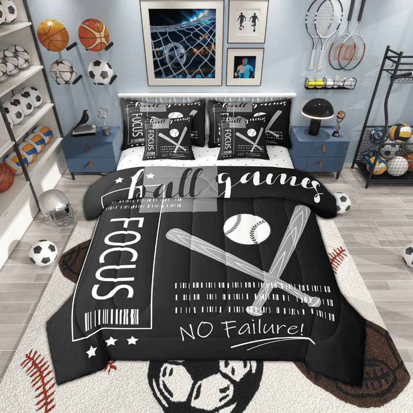 7 Piece Twin Baseball Bedding Sets Sports Ball Games Comforter Set ...