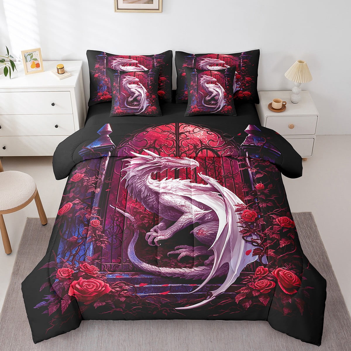 7 Piece Western Dragon Queen Bedding Set Gothic Dragon Bed In A Bag ...