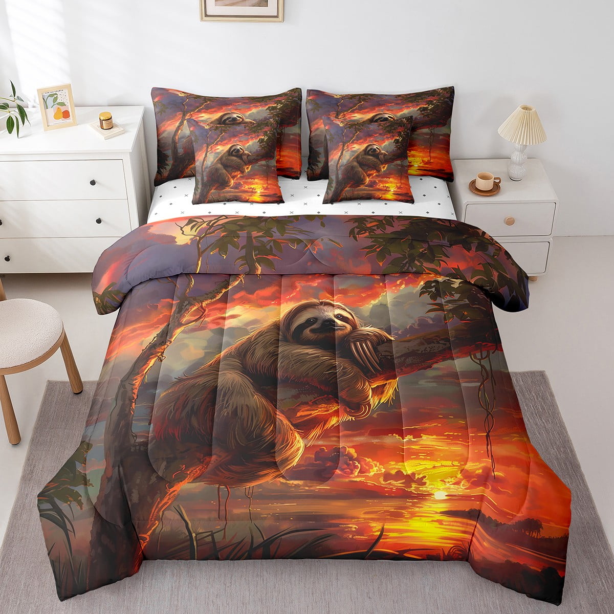 YST 7-Piece Wild Sloth Bedding Twin Size Jungle Animal Comforter Set ...