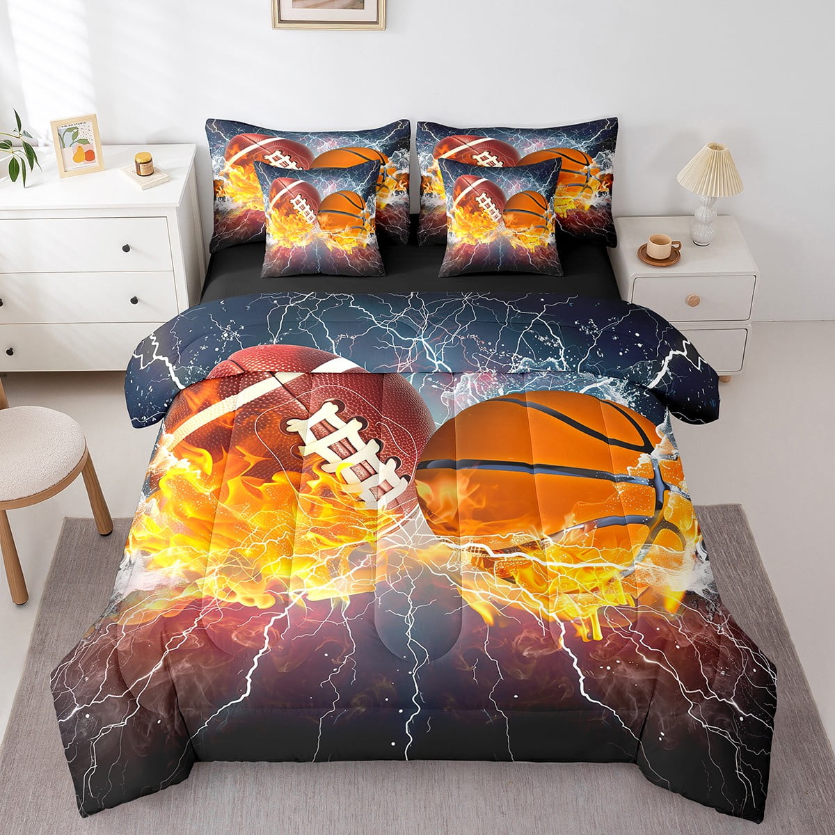7 Pieces Basketball Bedding Twin Size Football Soccer Comforter Set ...