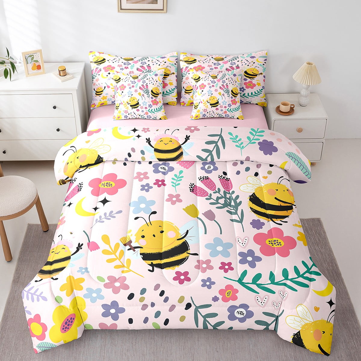 YST 7 Pieces Bed in a Bag Full Comforter Set with Sheets,Floral ...