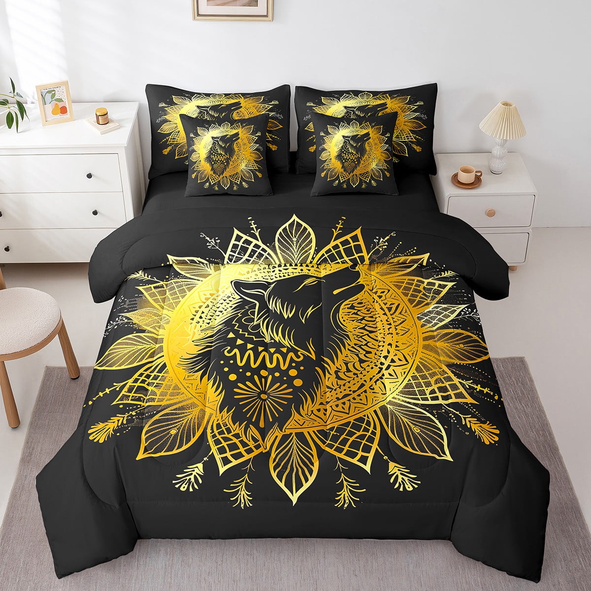 7 Pieces Fox Bed Sets Twin Bohemian Mandala Comforter And Sheets - Boho ...