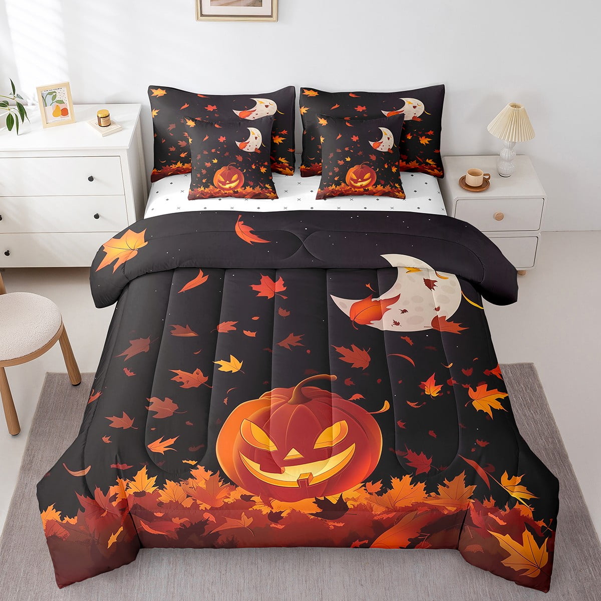 Erosebridal 7 Pieces Queen Pumpkin Lantern Bedding Sets Maple Leaf ...