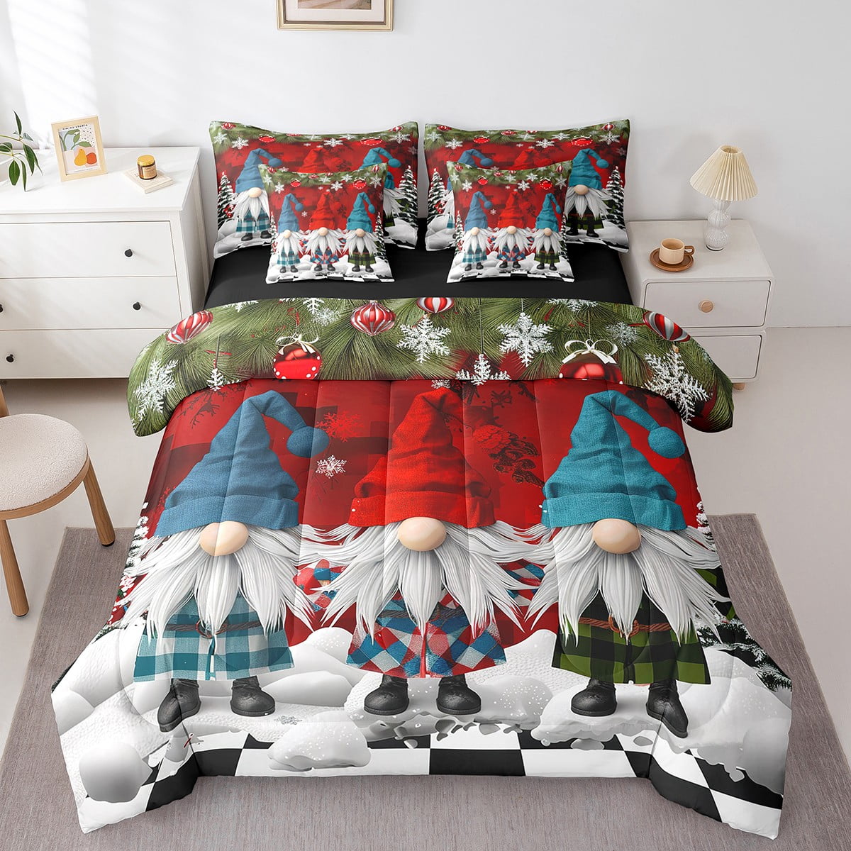YST 7 Pieces Santa Claus Bed Sets Twin Christmas Gnome Comforter And ...