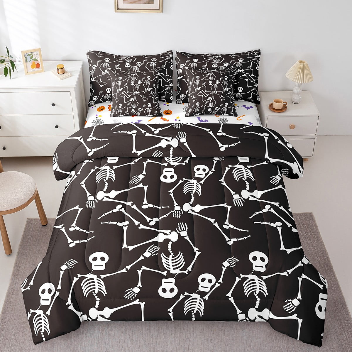 YST 7 Pieces Sugar Skull Bed Sets Queen Halloween Decor Comforter And ...