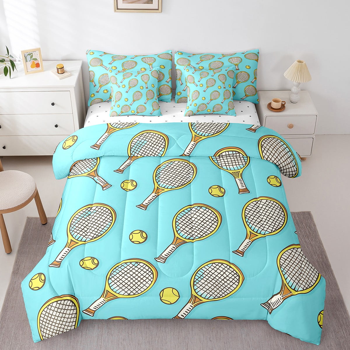 7 Pieces Tennis Print Bedding Twin Size Tennis Racket Comforter Set ...
