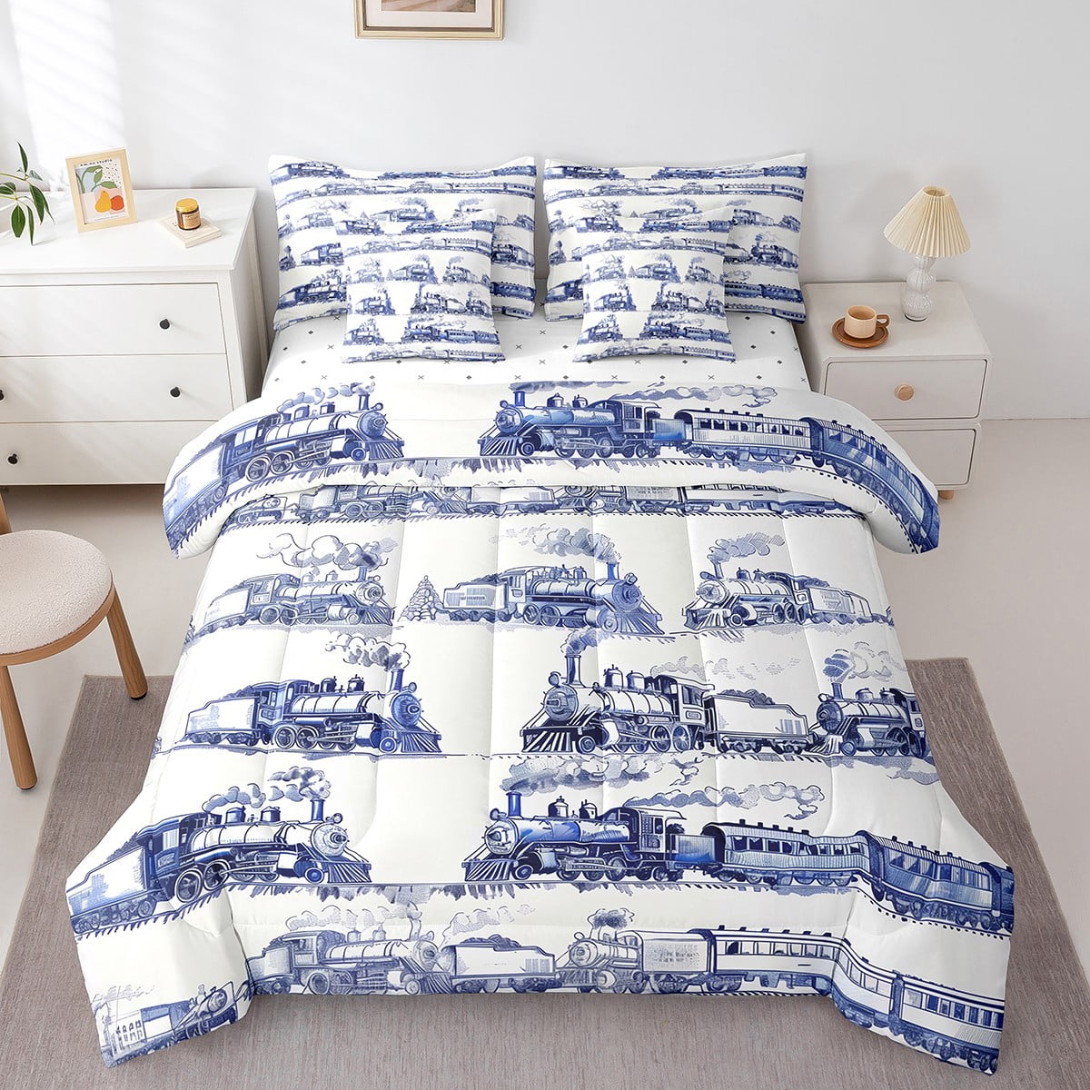 YST 7 Pieces Train Bedding Set For Kids Full Size, Steam Engine ...