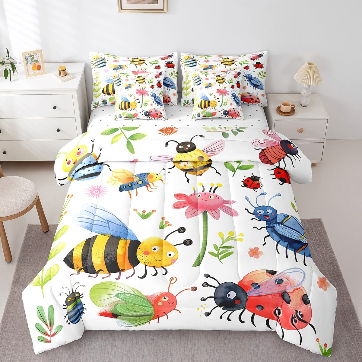 7 Pieces Twin Bee Bedding Sets Ladybird Comforter Set, Reptile Crawler ...