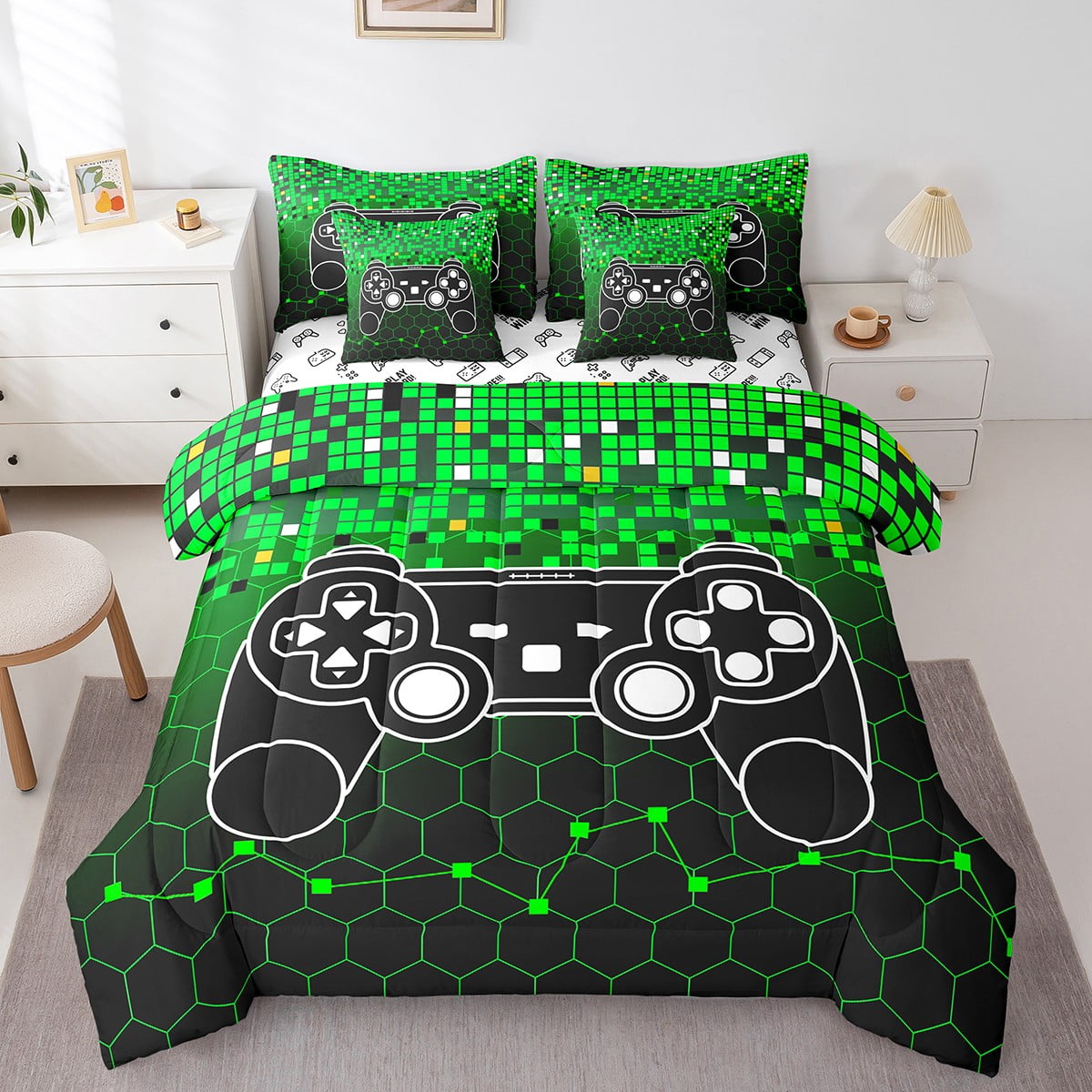 YST 7 Pieces Twin Gaming Bedding Sets For Boys, Gamer Comforter Set ...