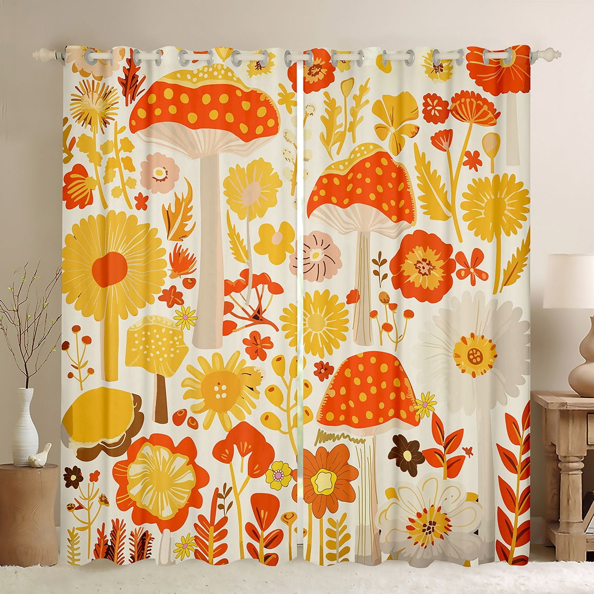 70S Groovy Flower 30%-50% Blackout Curtains, 80S 90S Retro Floral ...