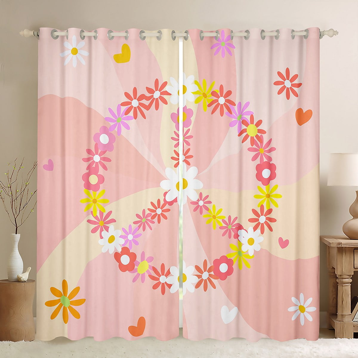 Erosebridal 70S Groovy Flower Curtains 42"Wx63"L, 80S 90S Retro Floral ...