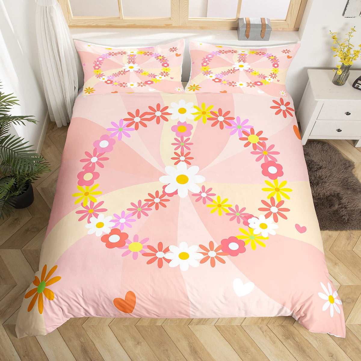 70S Groovy Flower Duvet Cover Twin Size, 80S 90S Retro Floral Bedding ...