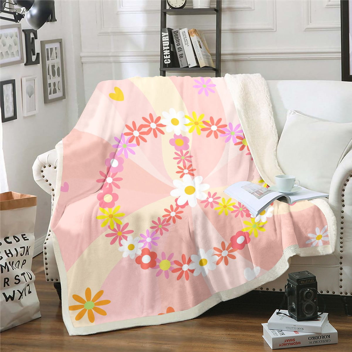 70S Groovy Flower Throw Blanket , 80S 90S Retro Floral Fleece Blanket ...