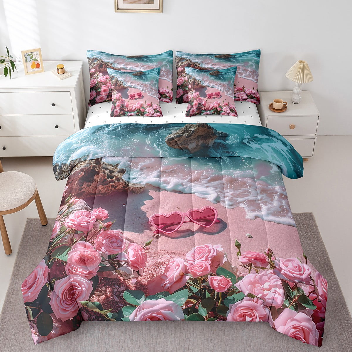 Erosebridal 7Pcs 3D Rose Comforter Set Romantic Roses Floral Bedding ...