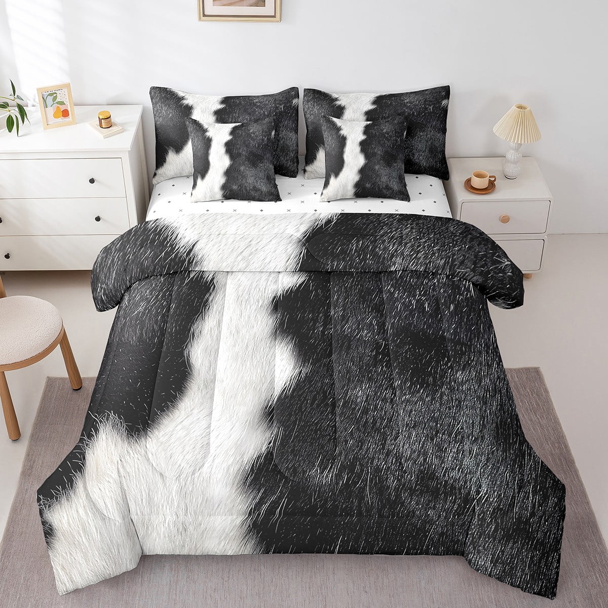 7Pcs Black And White Cowhide Comforter Sets Twin Size,Cow Gifts ...