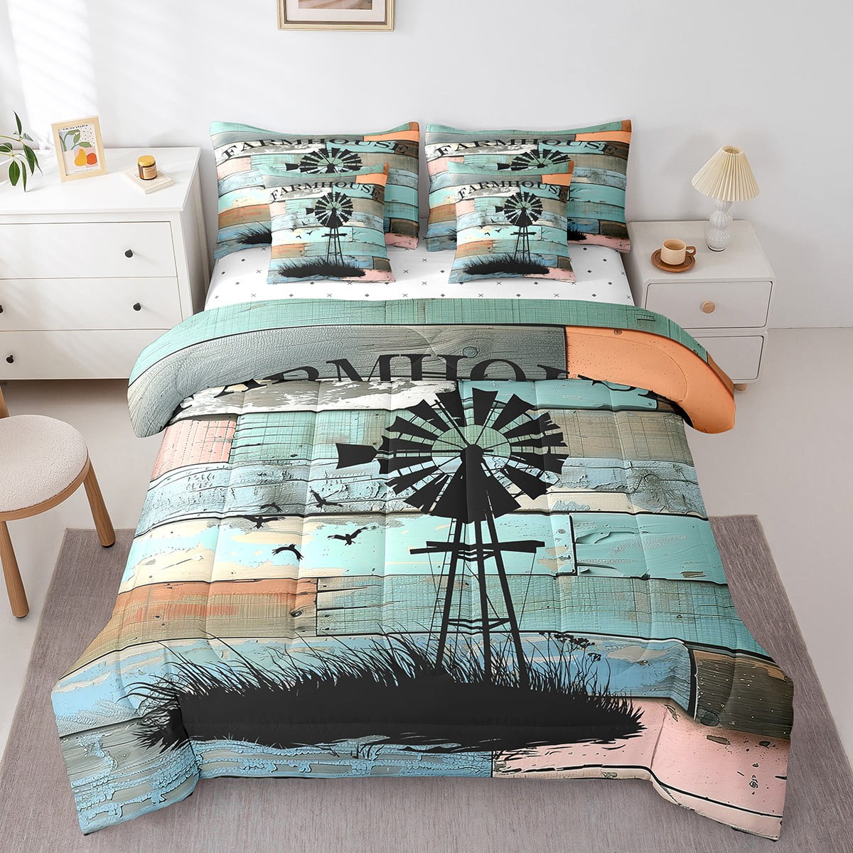 YST 7Pcs Full Size Windmill Decor Comforter Sets with Sheets 7-Piece ...