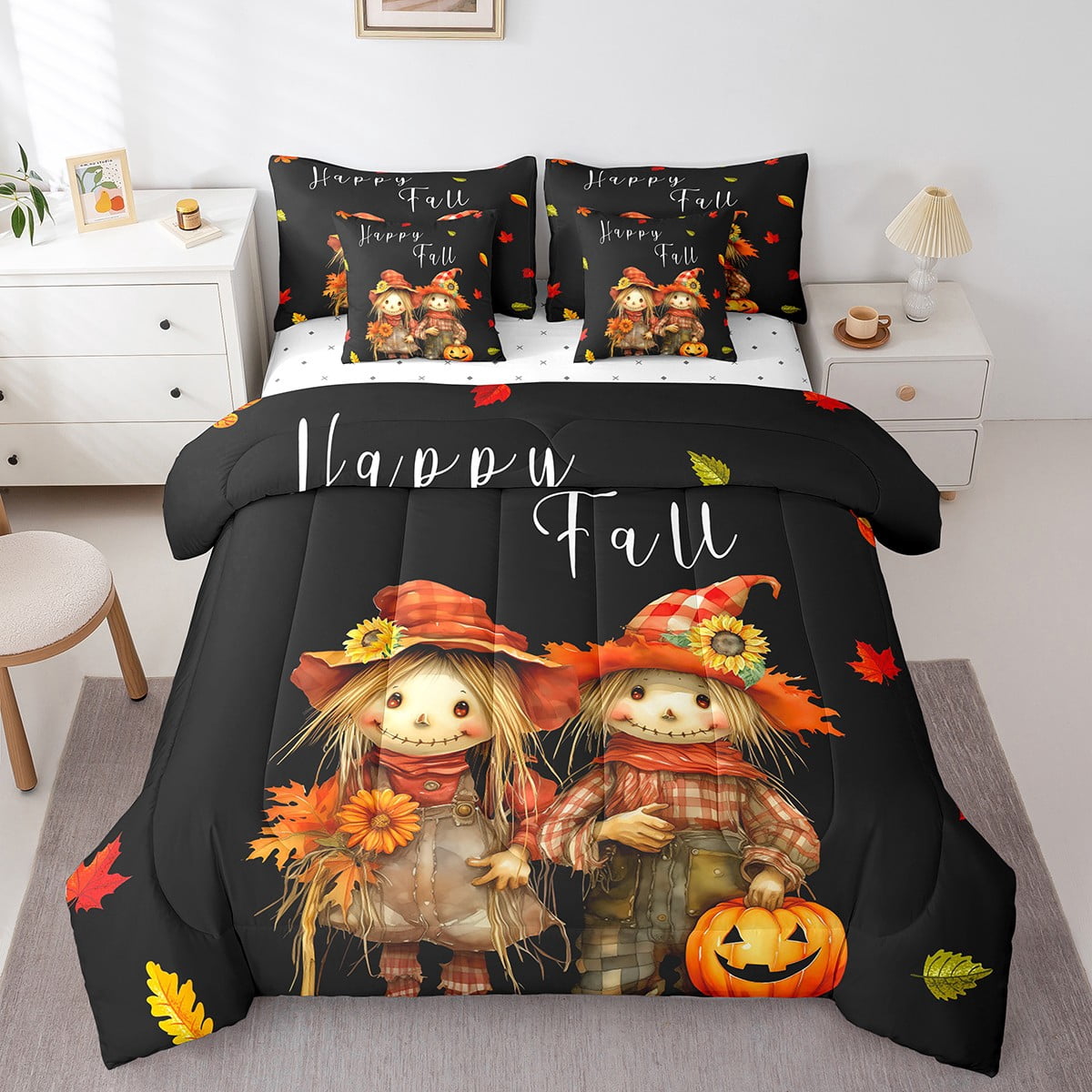YST 7Pcs Happy Fall Pumpkin Comforter Sets Full Size, Sunflower Decor ...