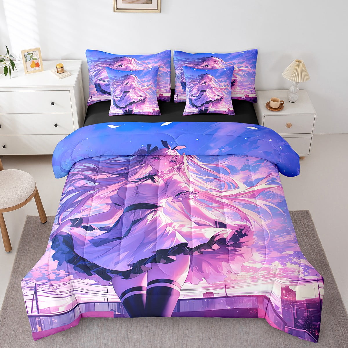 7Pcs Japanese Anime Bedding 3D Anime Comforter Set Queen, Japanese ...
