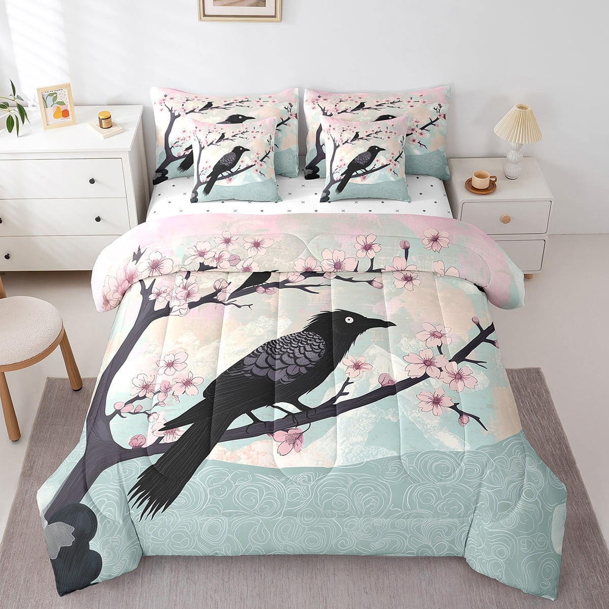 7Pcs King Size Crow Bedding Set Halloween Decorations Bedding Bed in a ...