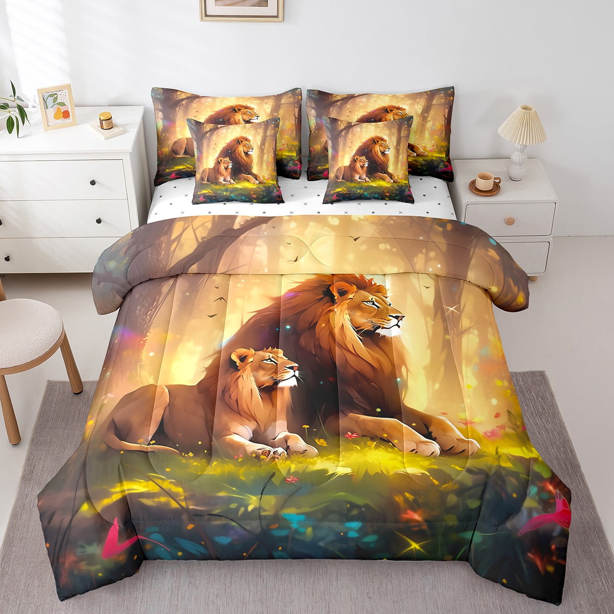 YST 7Pcs Lion Comforter Set Twin Size 3D Animal Comforter Set Bed In A ...
