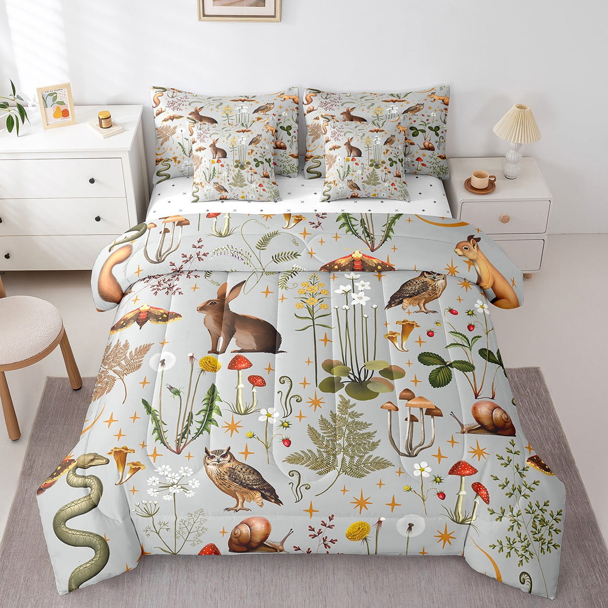 YST 7Pcs Mushroom Comforter Set with Sheets, Grey Comforter Sets Full ...