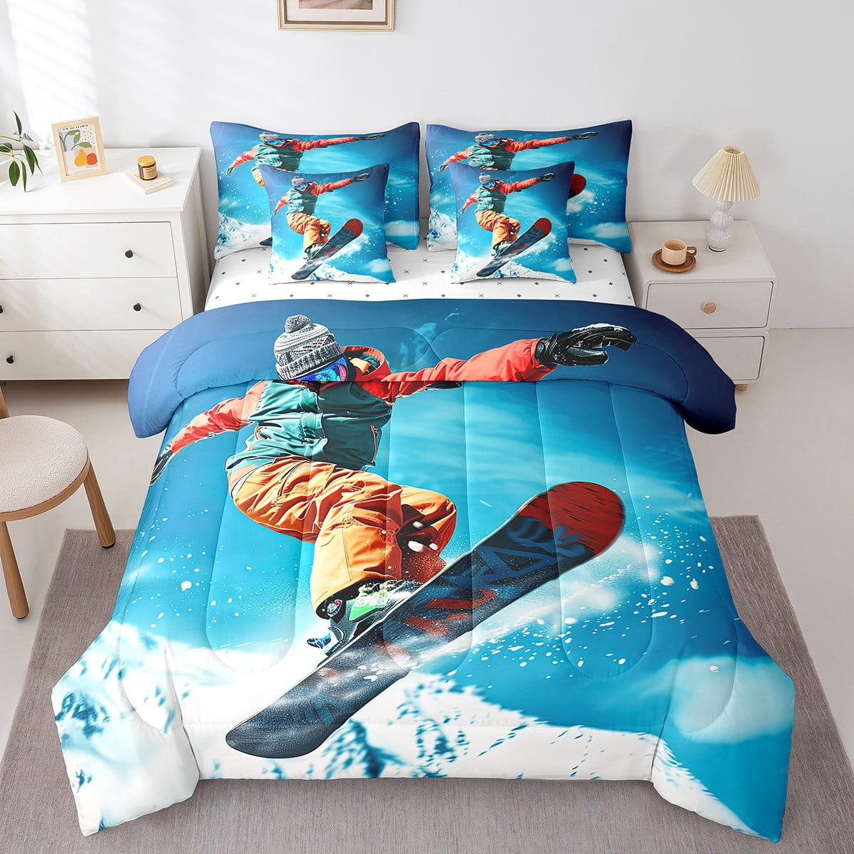 7Pcs Ski Bed in a Bag Extreme Sports Comforter Sets with Sheets Queen ...