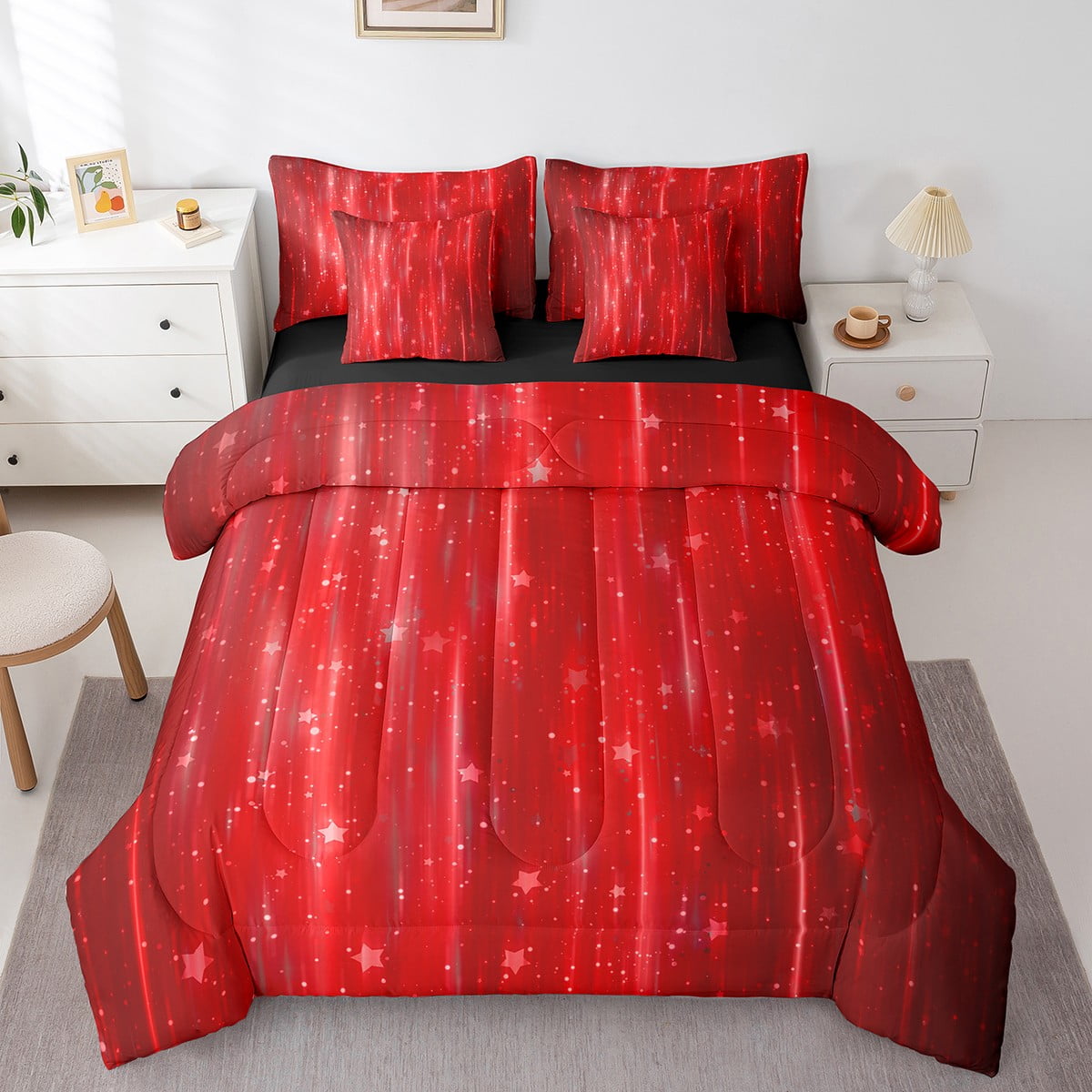 7pcs Gradient Red Bedding Twin Size Modern Ombre Comforter Set ...