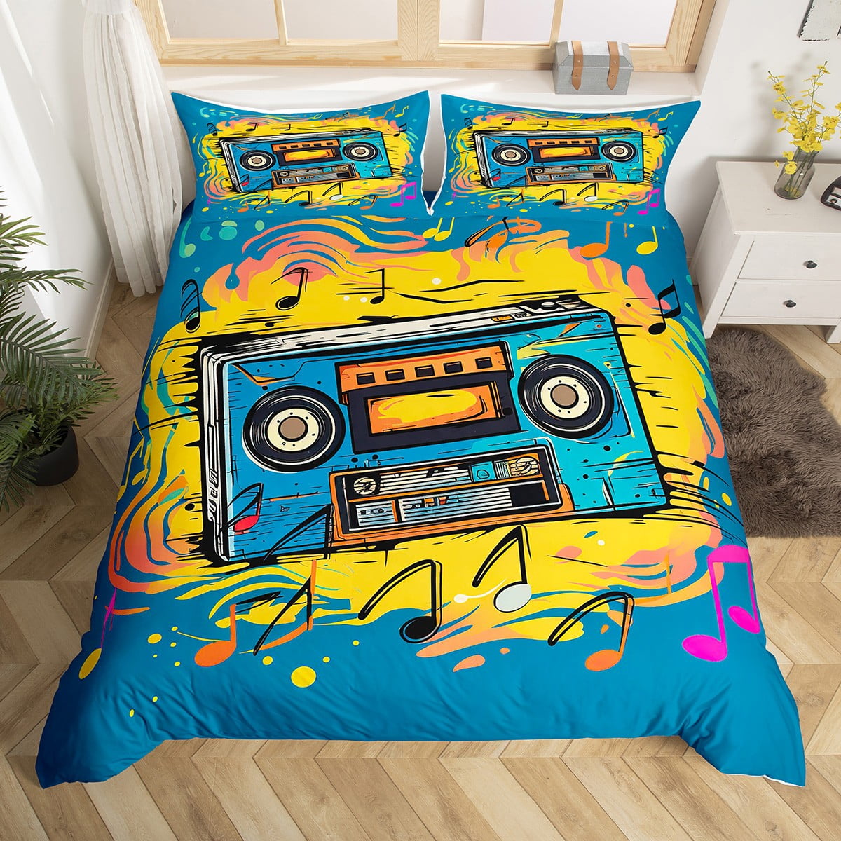 YST 80S 90S Radio Twin Comforter Cover Hippie Music Notes Duvet Cover ...