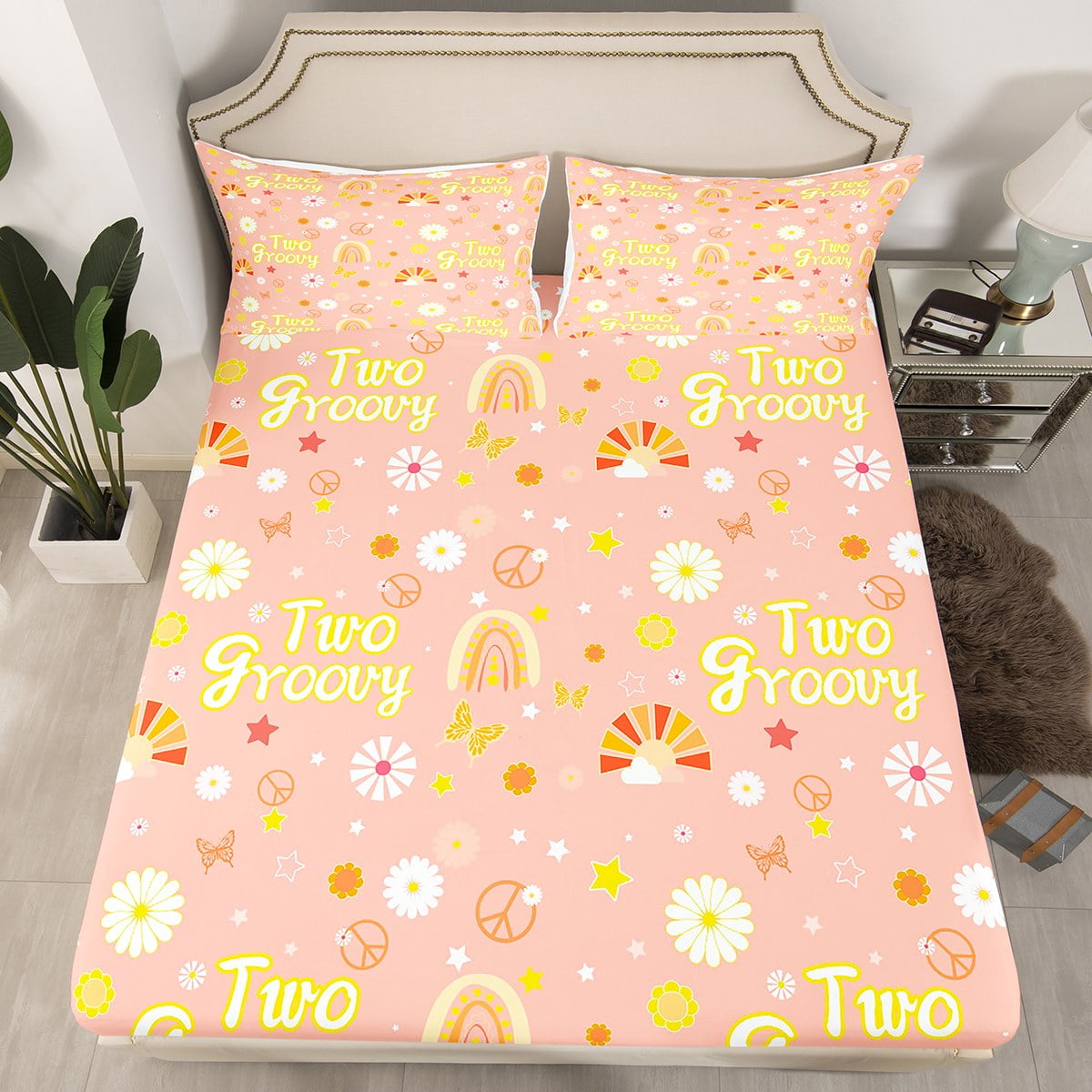 90S Groovy Flower Bedding Set, 60S 70S Hippie Flower Bed Sheets Boho ...