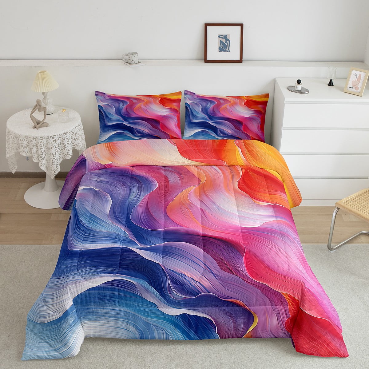 Erosebridal Abstract Art Comforter Set Full Size Geometry Stripes Print ...