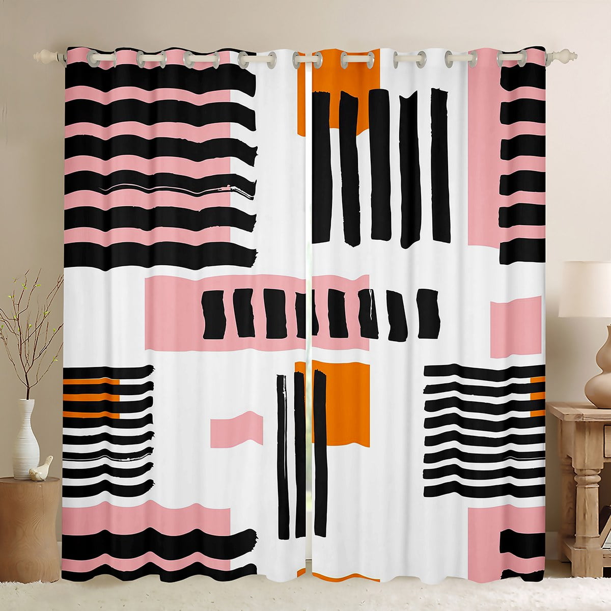 Erosebridal Abstract Art Curtains Black Pink White Orange Curtains ...