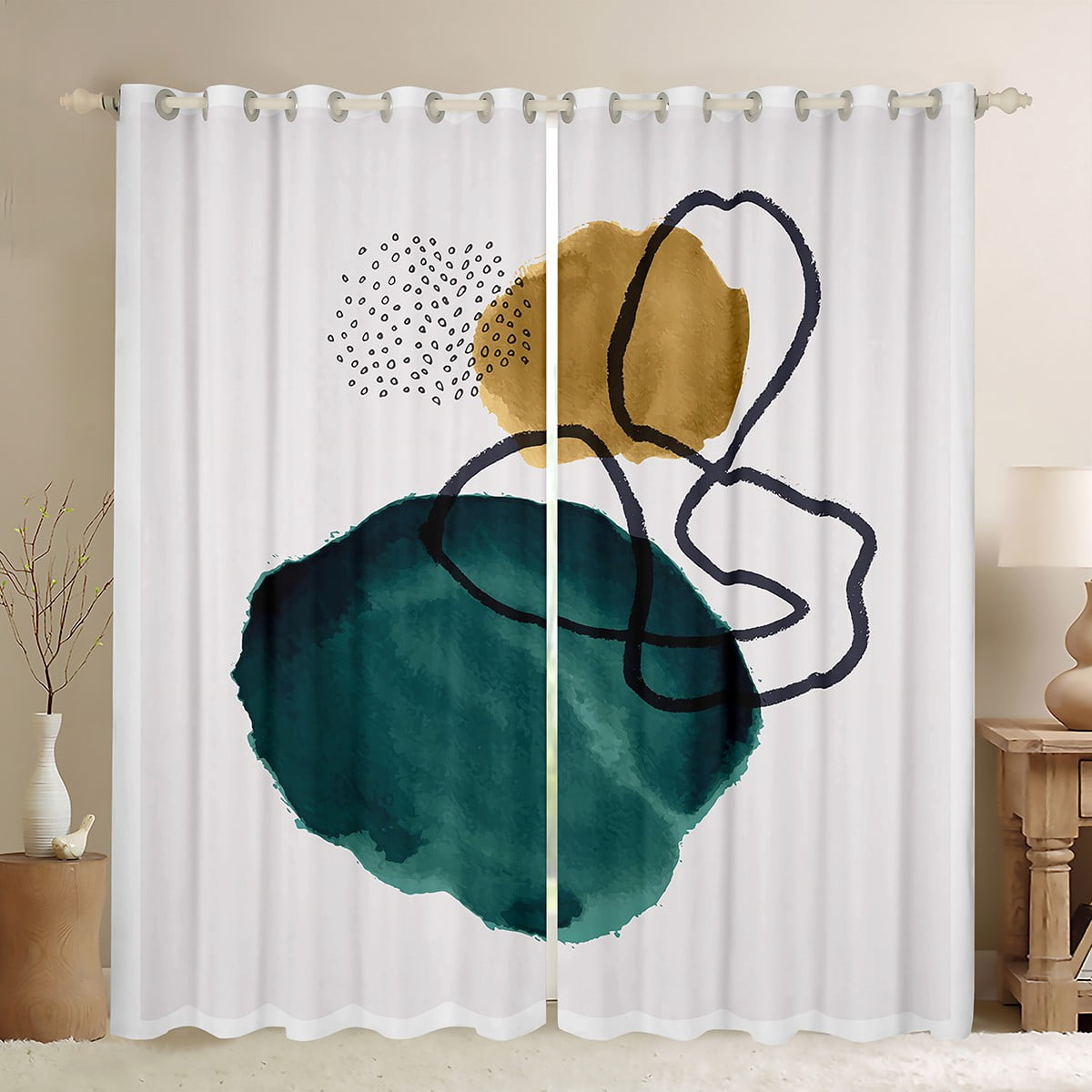 YST Abstract Artwork Blackout Curtains Geometric Circle Curtains ...