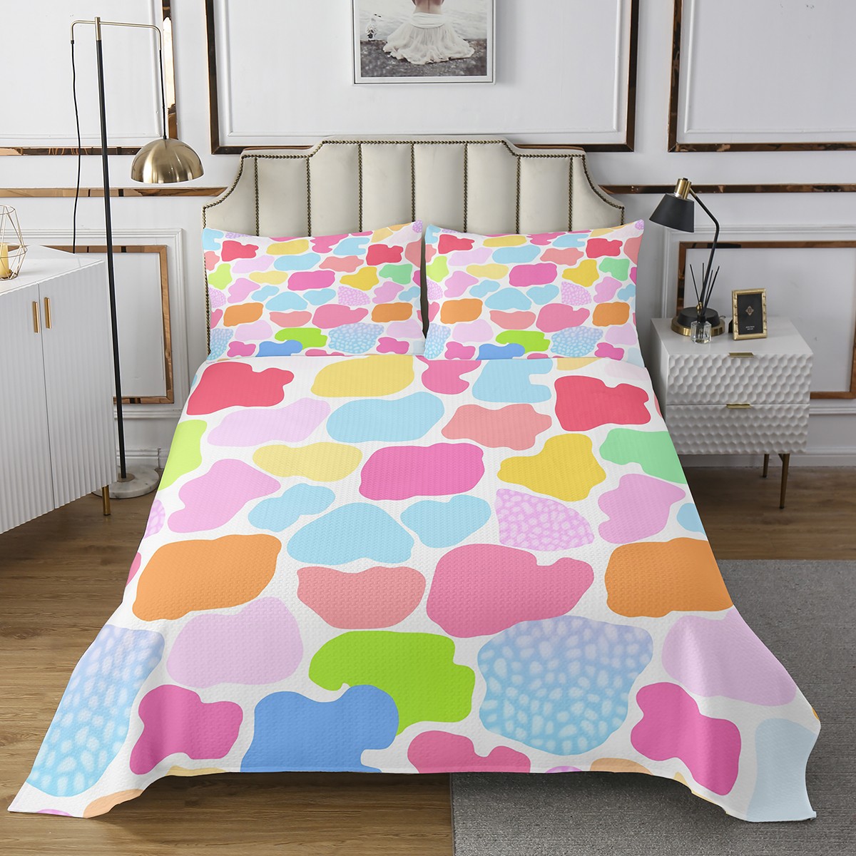 YST Abstract Cow Print Quilt Set Rainbow Cowhide Bedspread Setking Kids ...
