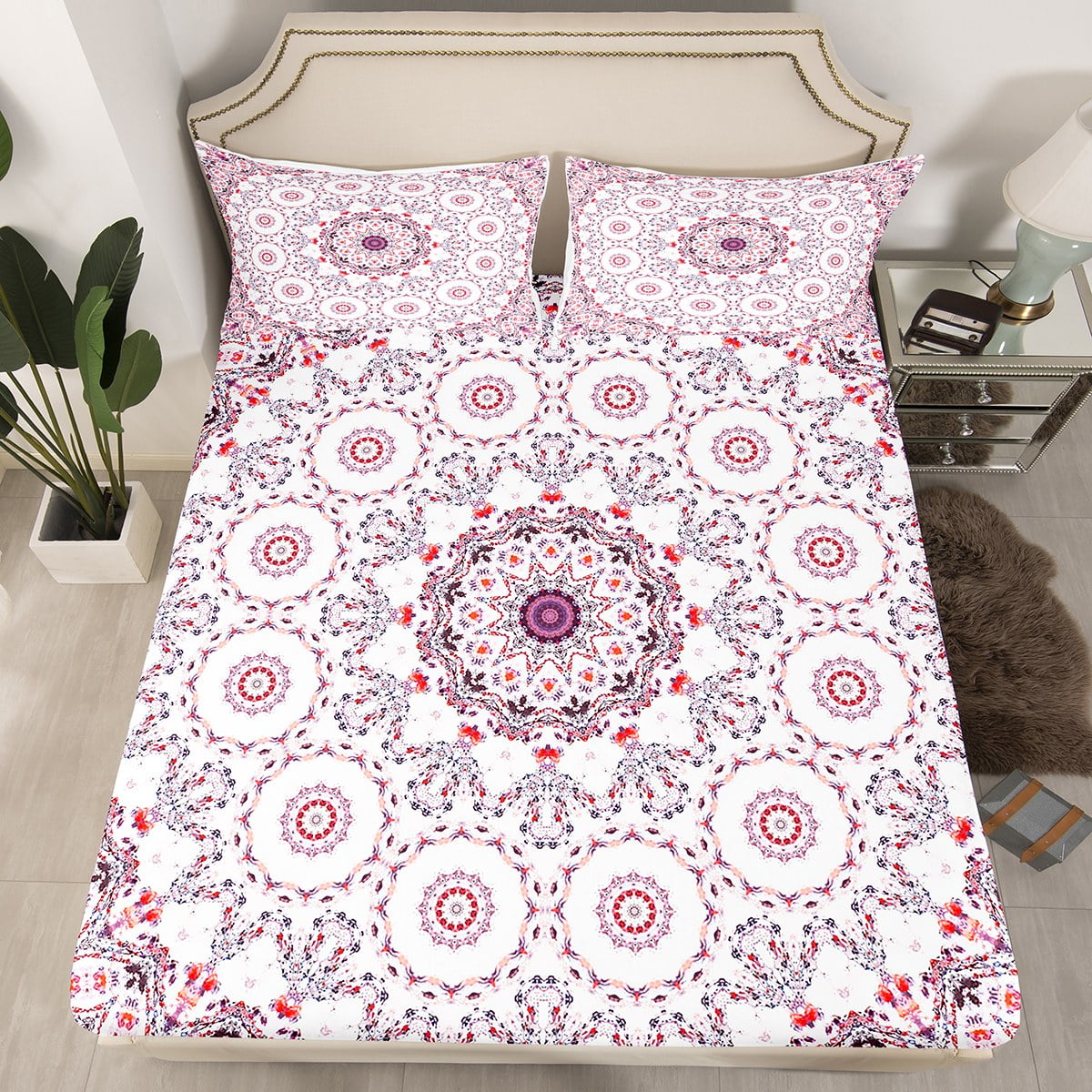 Yst Abstract Flower Full Fitted Sheet For Girls Women Hippie Medallion