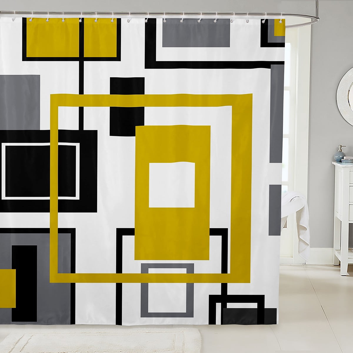 Abstract Geometry Bath Curtain Geometric Square Striped Shower Curtain ...