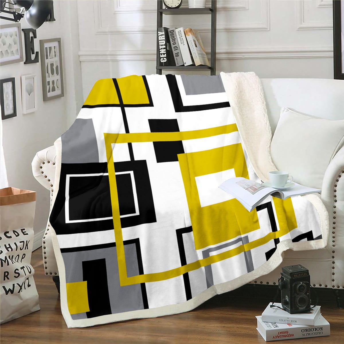 YST Abstract Geometry Sherpa Blanket For Bed Sofa Couch Geometric ...