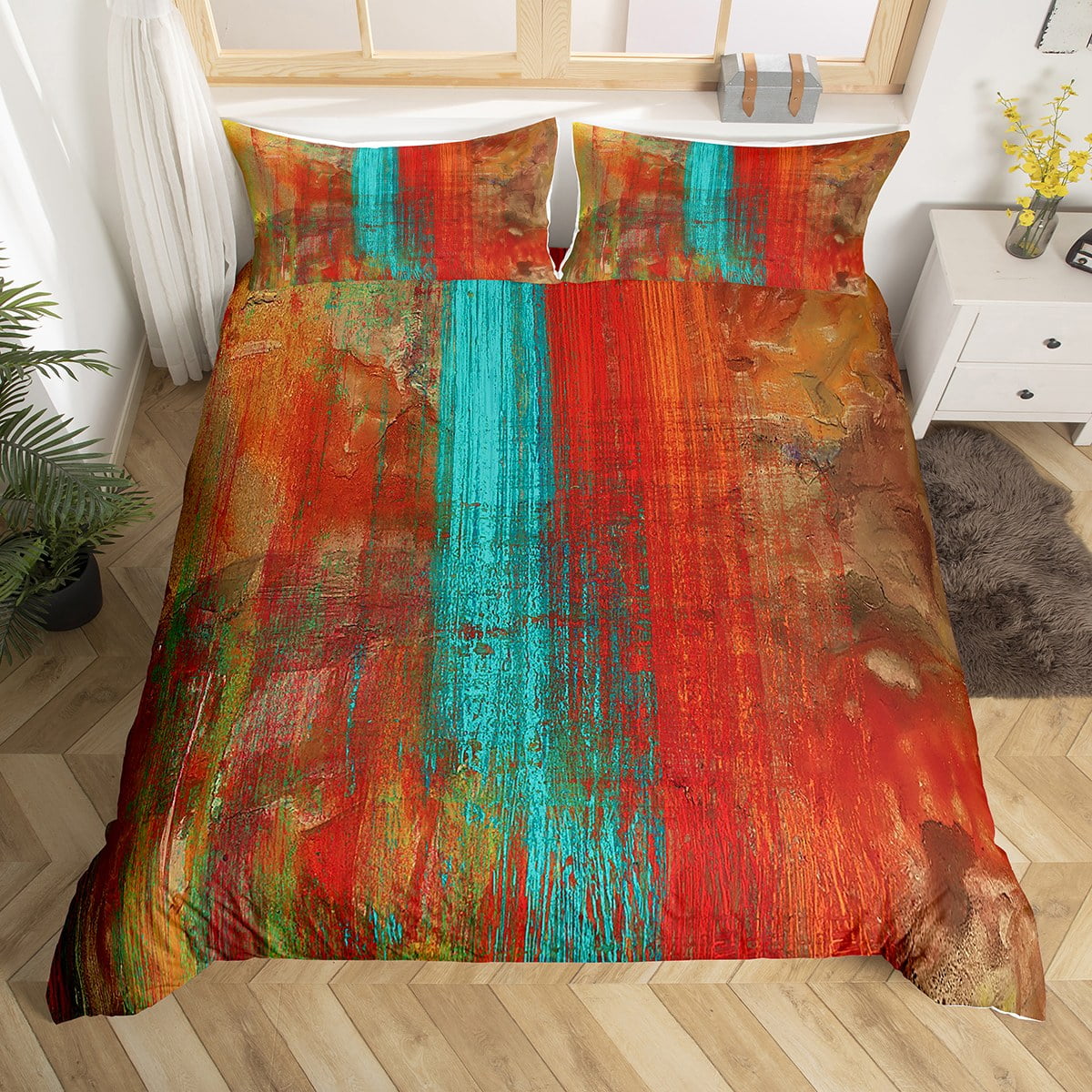 Erosebridal Abstract Grunge Duvet Cover Queen Rainbow Watercolor ...