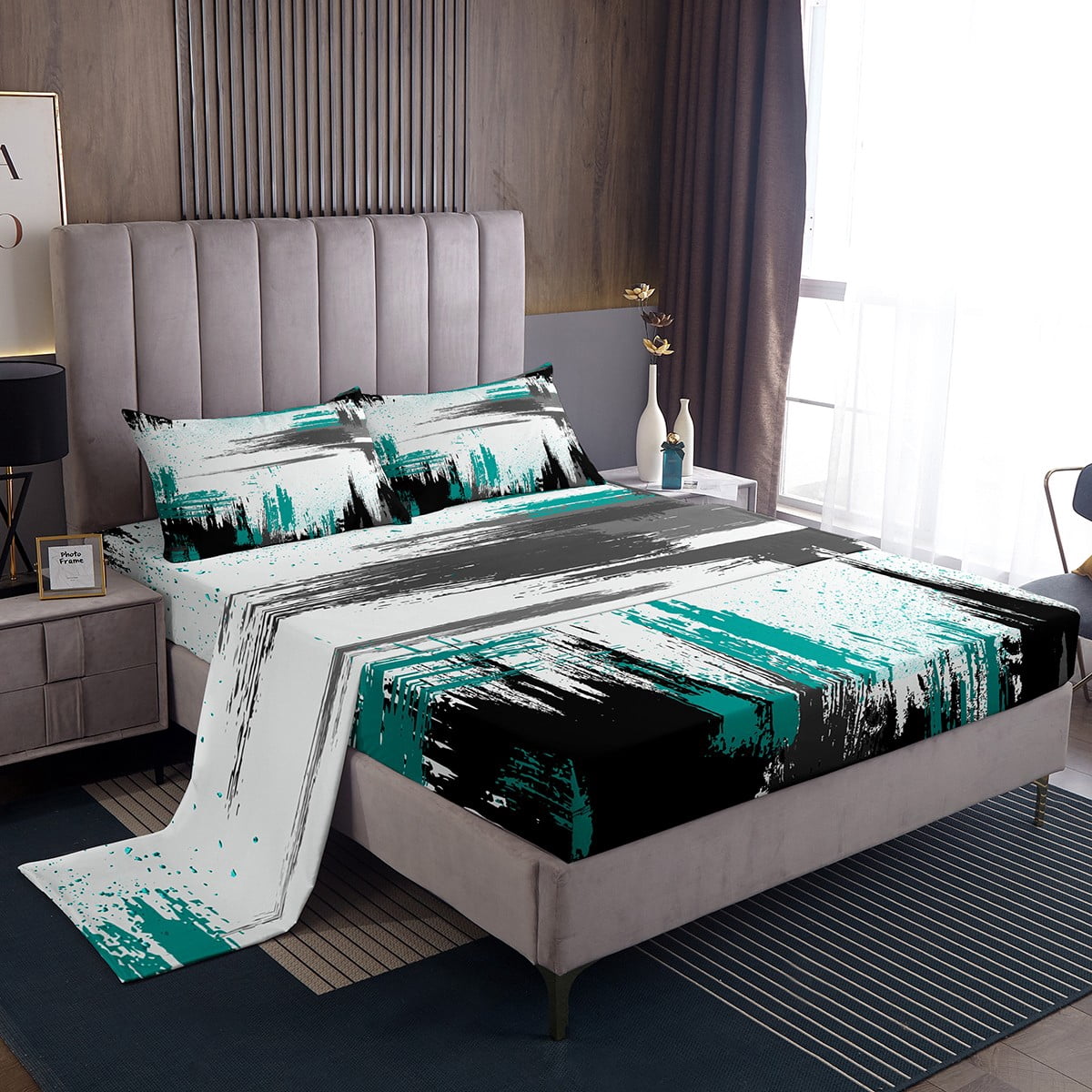 YST Abstract Oil Painting Bed Sheets Set Twin,Mint Green Grey Black ...